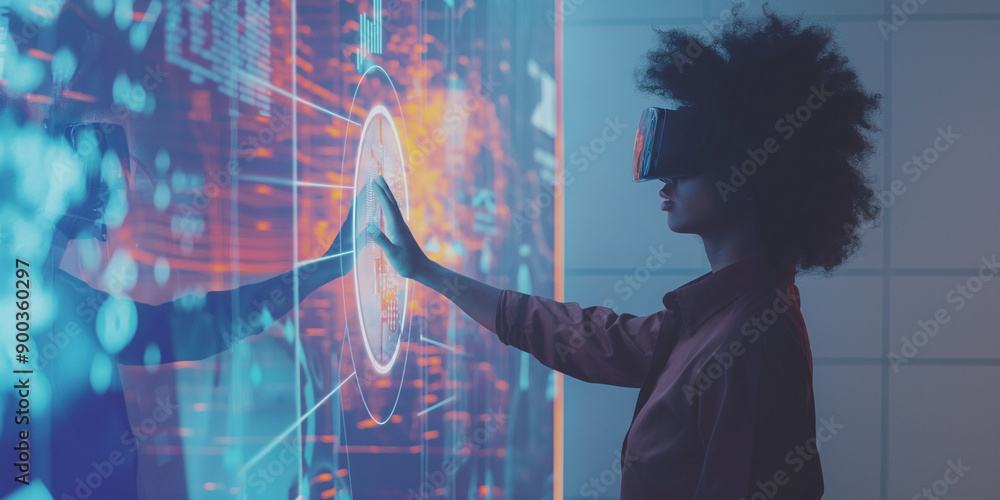 person using colourful simplistic artificial intelligence on virtual ...