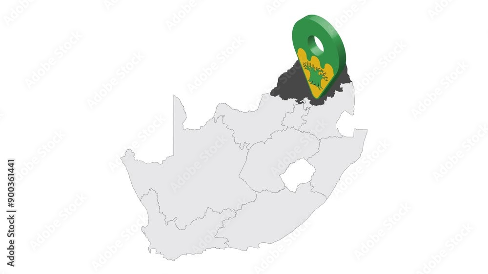 Location Limpopo on map South Africa. 3d Limpopo Province flag map ...