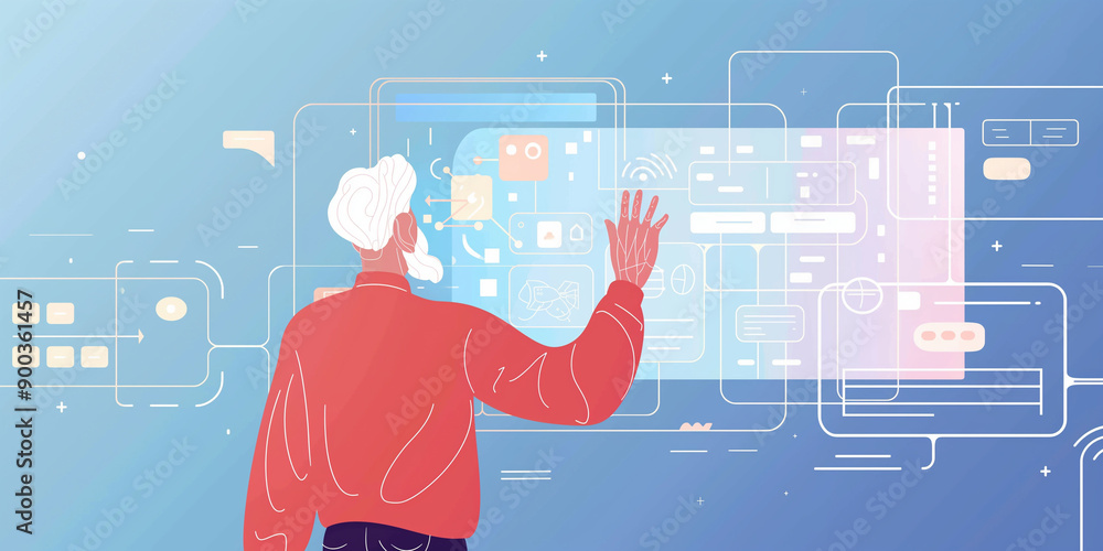 ภาพประกอบสต็อก senior using colourful simplistic artificial ...