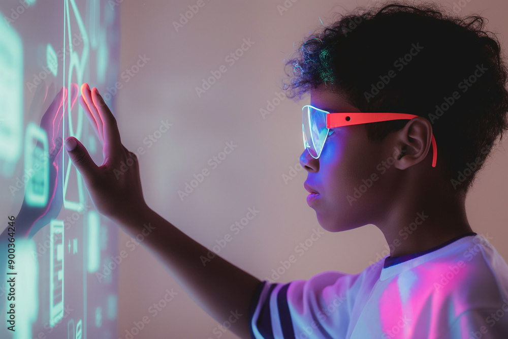 teen using colourful simplistic artificial intelligence on virtual ...