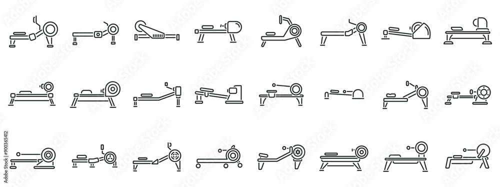 Rowing Machine icons set. Set of icons depicting different types of ...