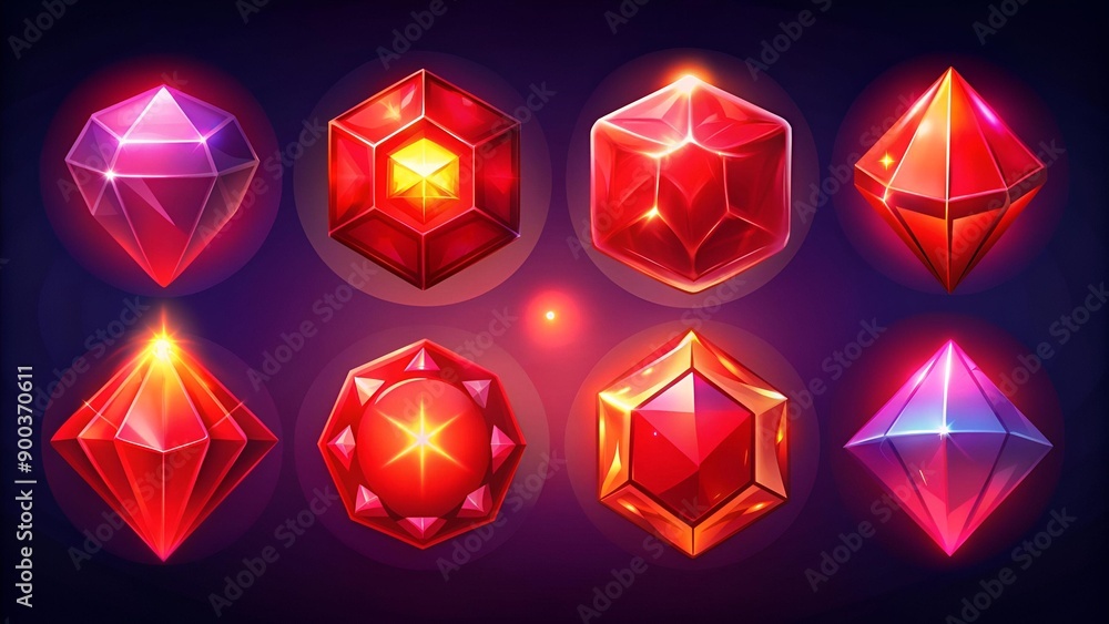 Red shiny fantasy gem stone crystals. Cartoon vector illustration set ...