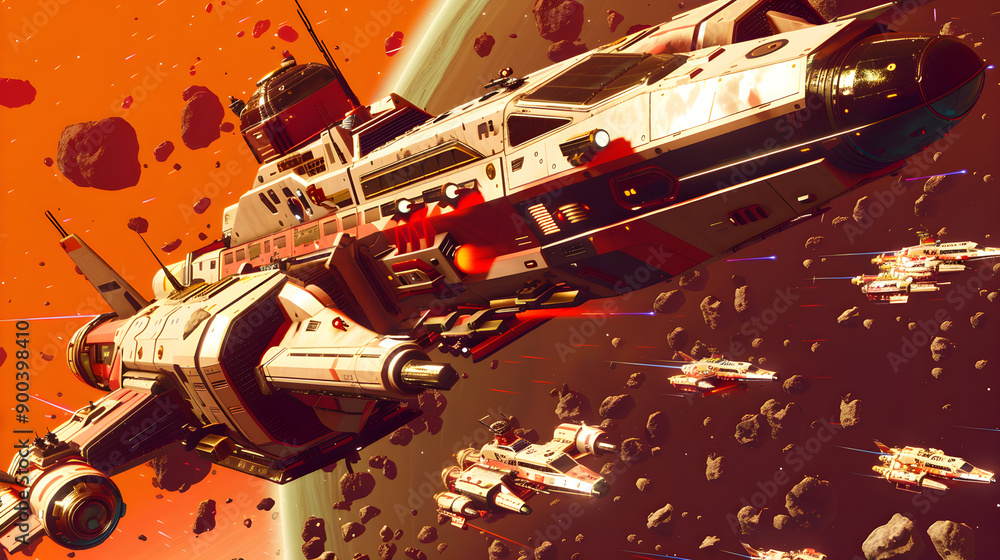 Space pirate with retro futuristic outfit raids cargo ships in outer ...