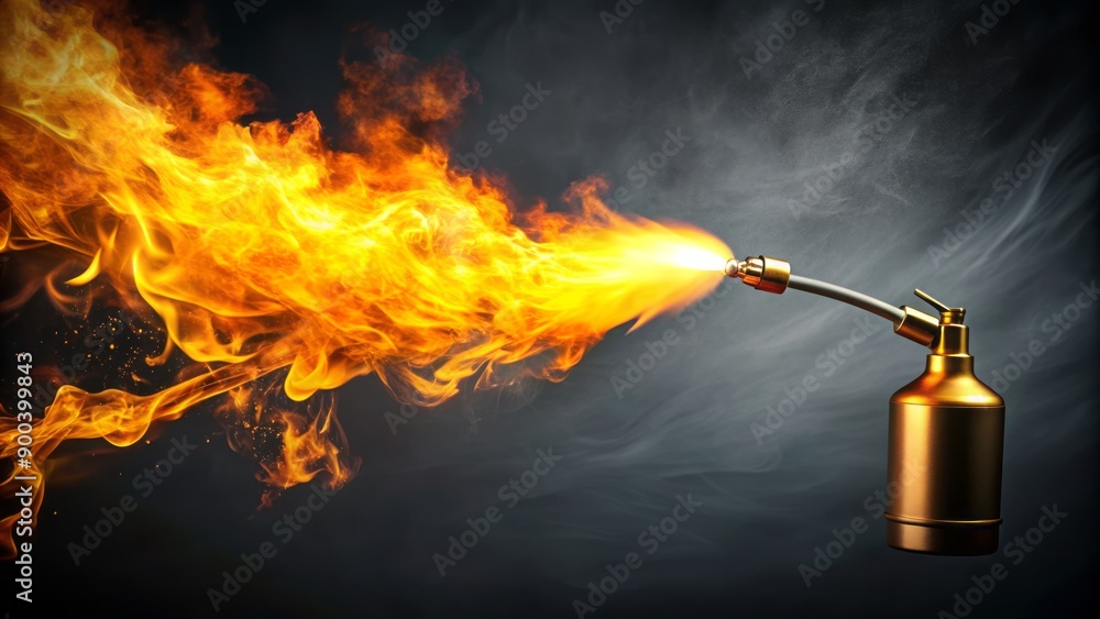 Vibrant orange and yellow flames erupt from a solitary, industrial ...