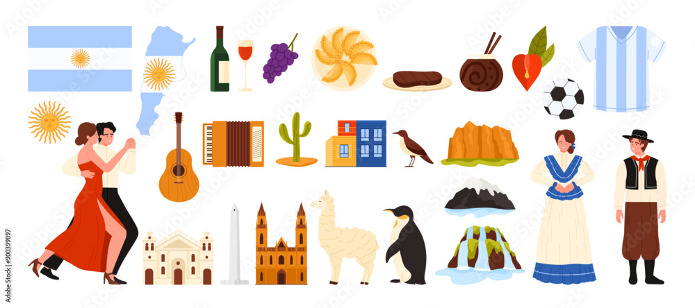 Travel to Argentina, national culture elements, infographic stickers ...