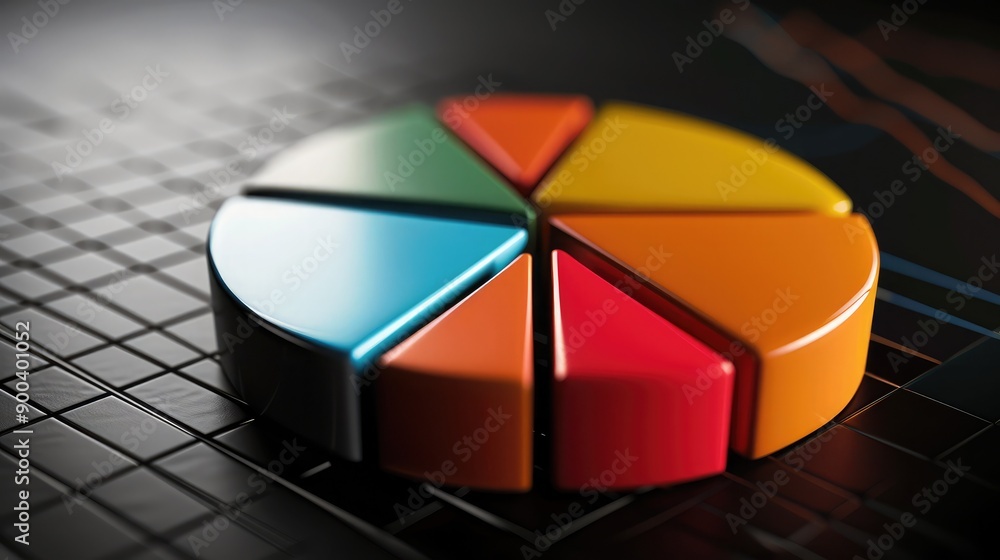 3D pie chart with segmented data, highlighting business market analysis ...