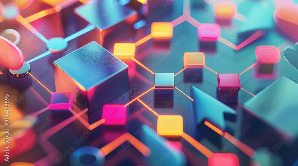 Abstract 3D flowchart with arrows and nodes, representing business ...