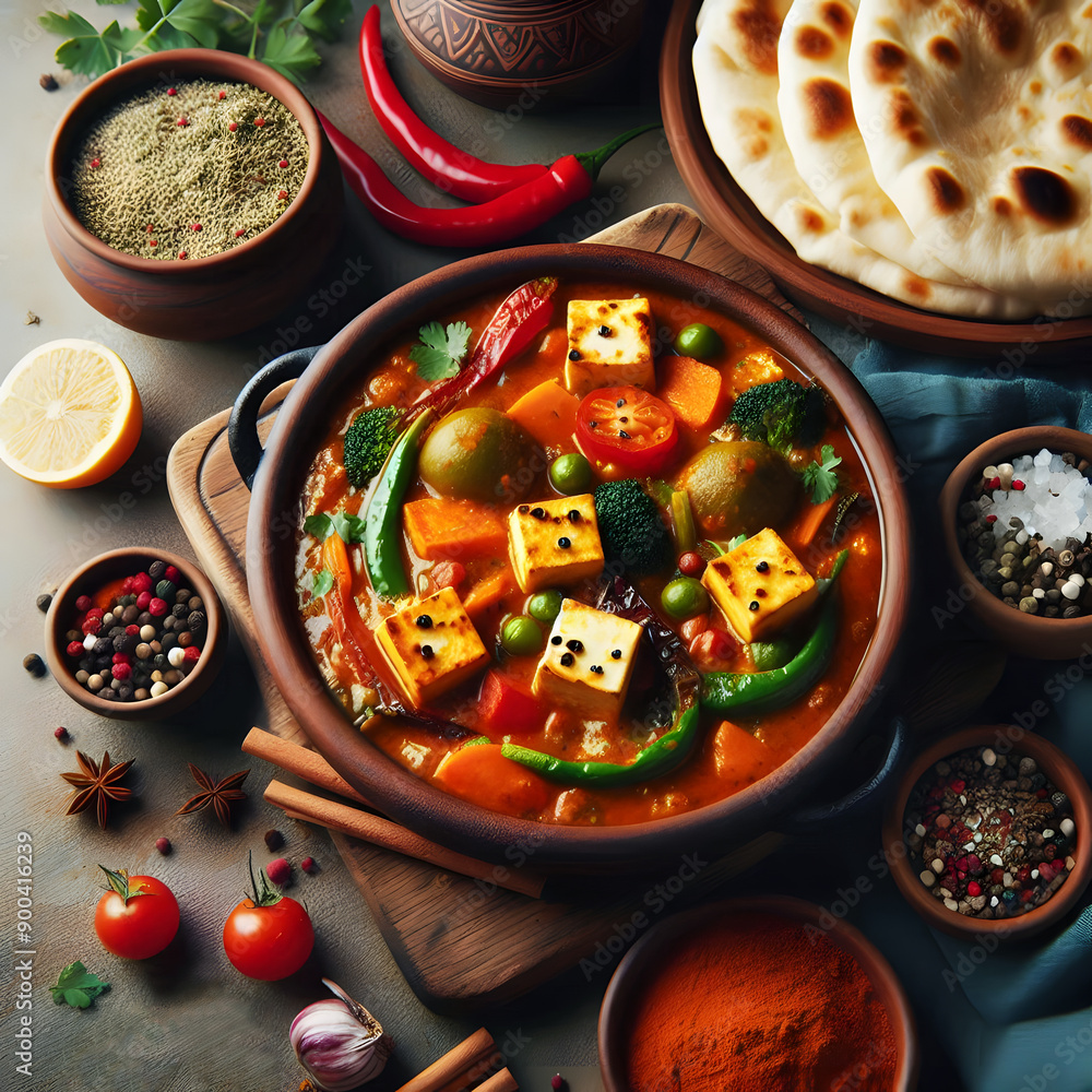 Authentic Indian Food, Spicy paneer masala and gee Paratha Aromatic ...