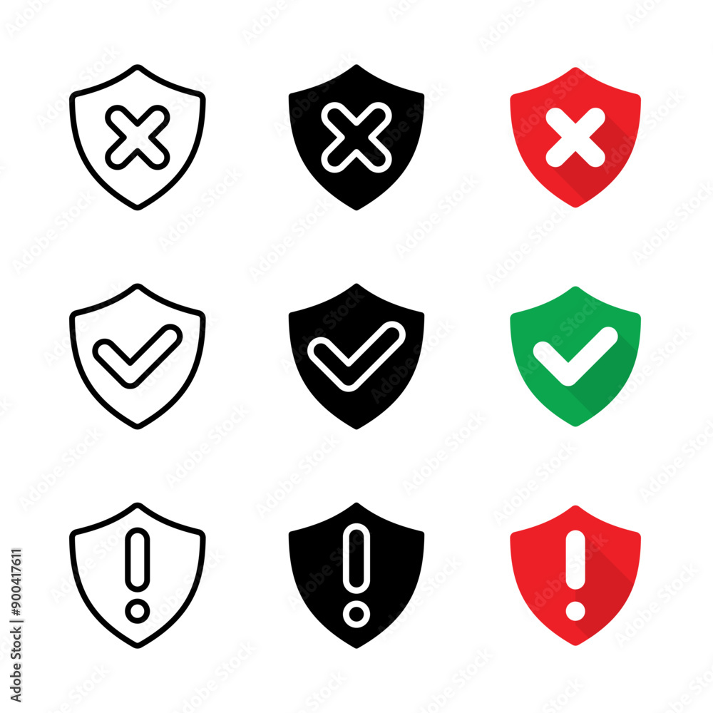 Protection, Unprotection and Notice icon set , green shield checkmark ...
