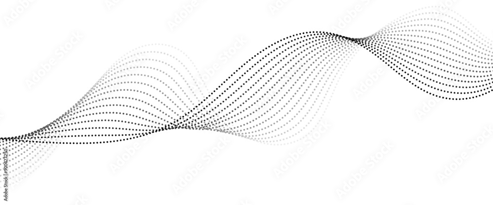 Flowing dots particles wave pattern halftone gradient curve shape ...