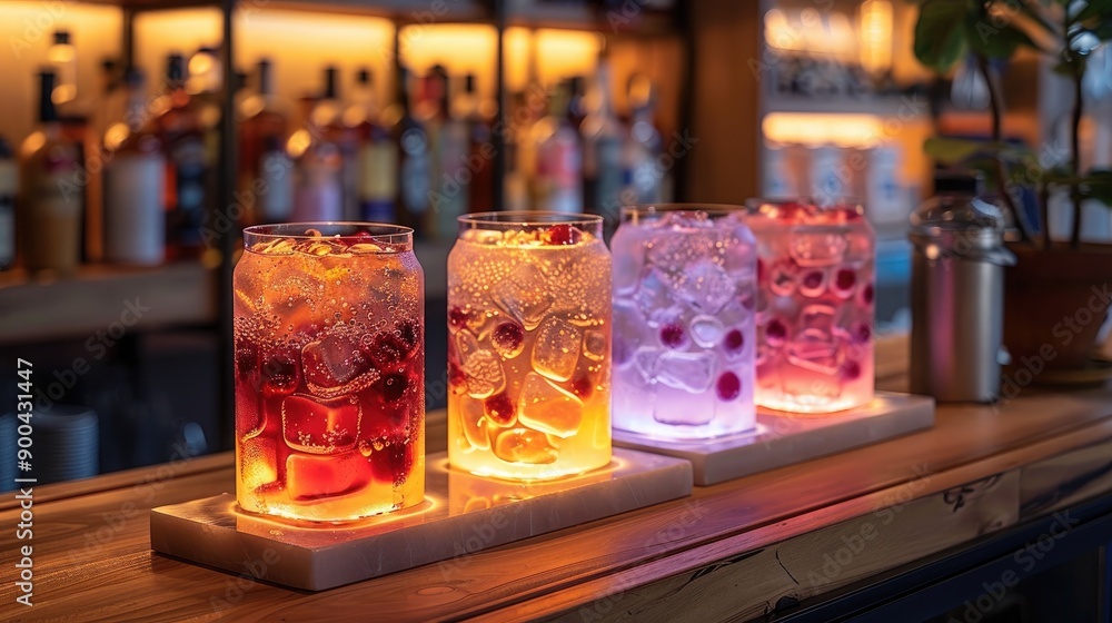 Modern Mocktail Bar with Transparent Mixing Stations and Glowing Non ...