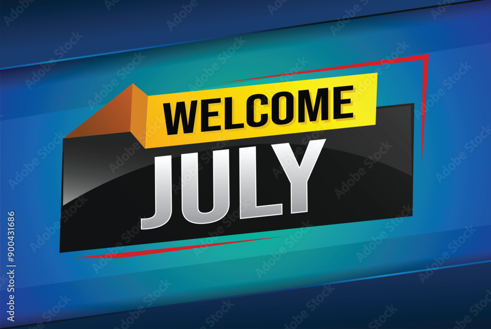 welcome July word text concept icon logo sign symbol vector note 3d ...