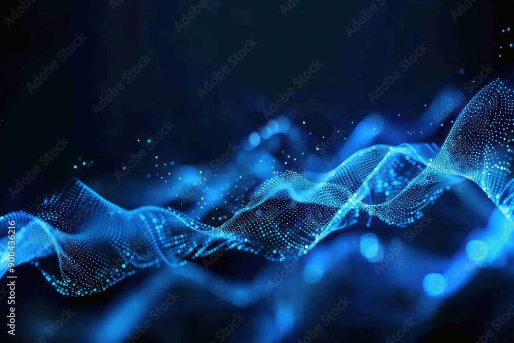 Foto de Abstract blue tech background with digital waves, dynamic network system, artificial ...