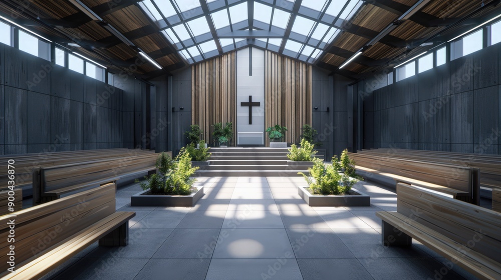 Serene Interior of a Modern Chapel With Natural Light and Simple Decor ...