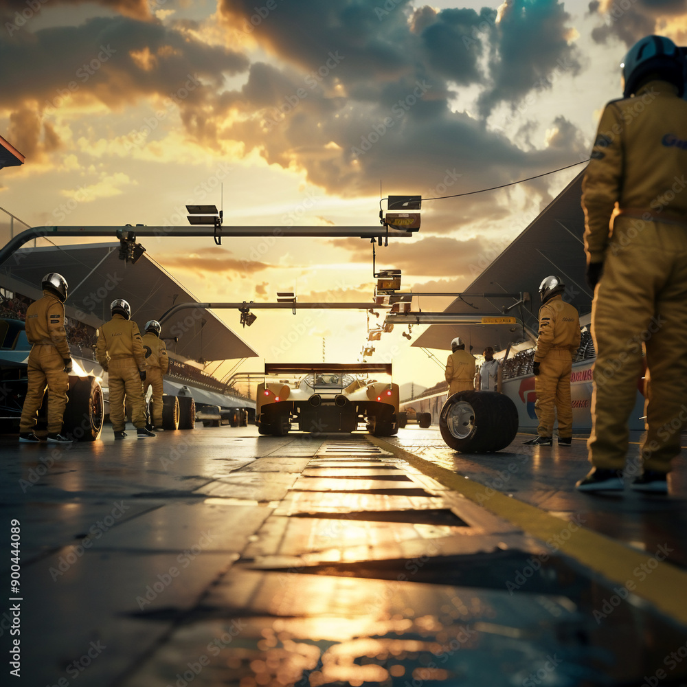 amateur pit crew ready for action as their team's race car arrives in ...