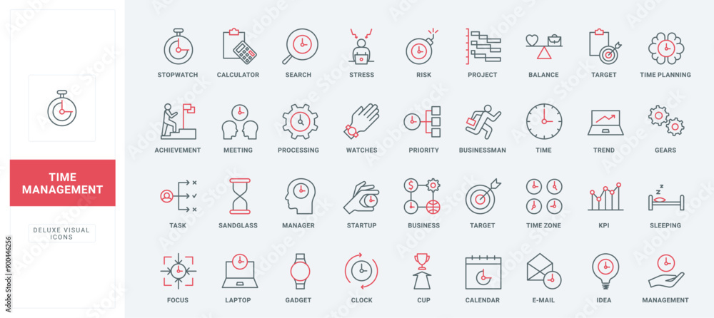 Time management, business project planning line icons set. Task ...