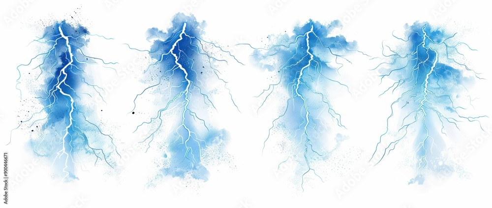 Lightning clipart set, blue lightning with white background Stock ...