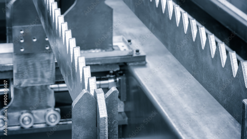 Row metal sheets with sharp ends in industrial plant. sheets are metal ...