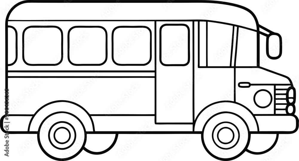 Line art illustration of a cartoon school bus. Stock Vector | Adobe Stock