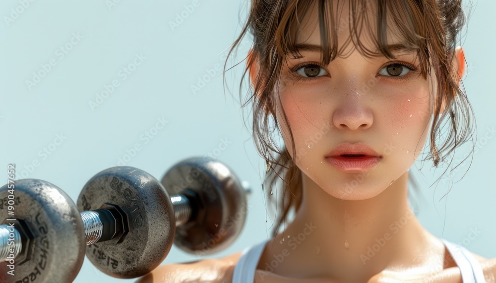 Strong and Fit Female Bodybuilder Working Out with Dumbbells, Building ...