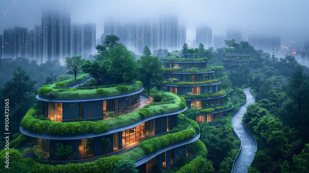 Sustainable Urban Living: A futuristic cityscape highlighting ...