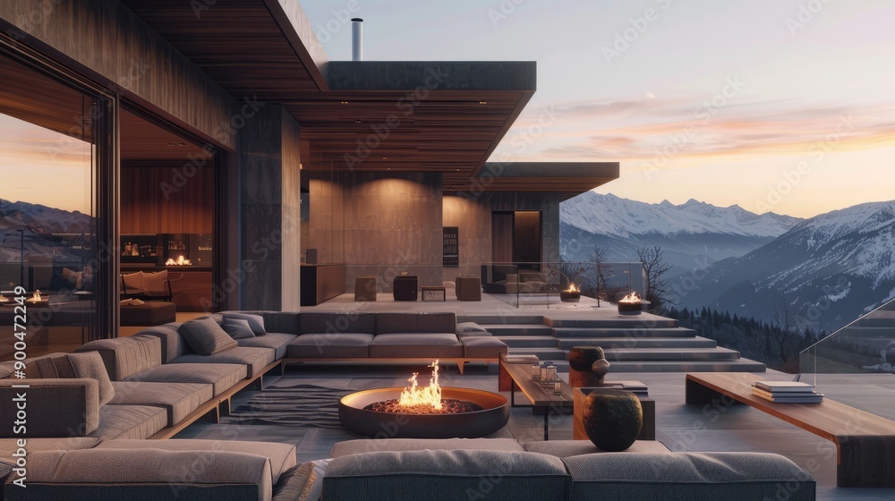 luxurious mountain top villa with multiple terraces, each offering a ...