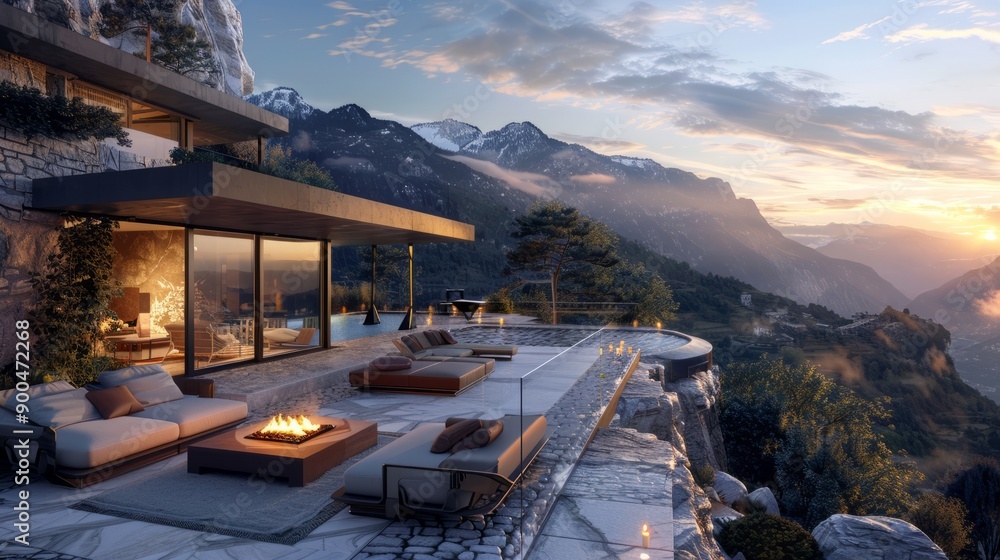 luxurious mountain top villa with multiple terraces, each offering a ...