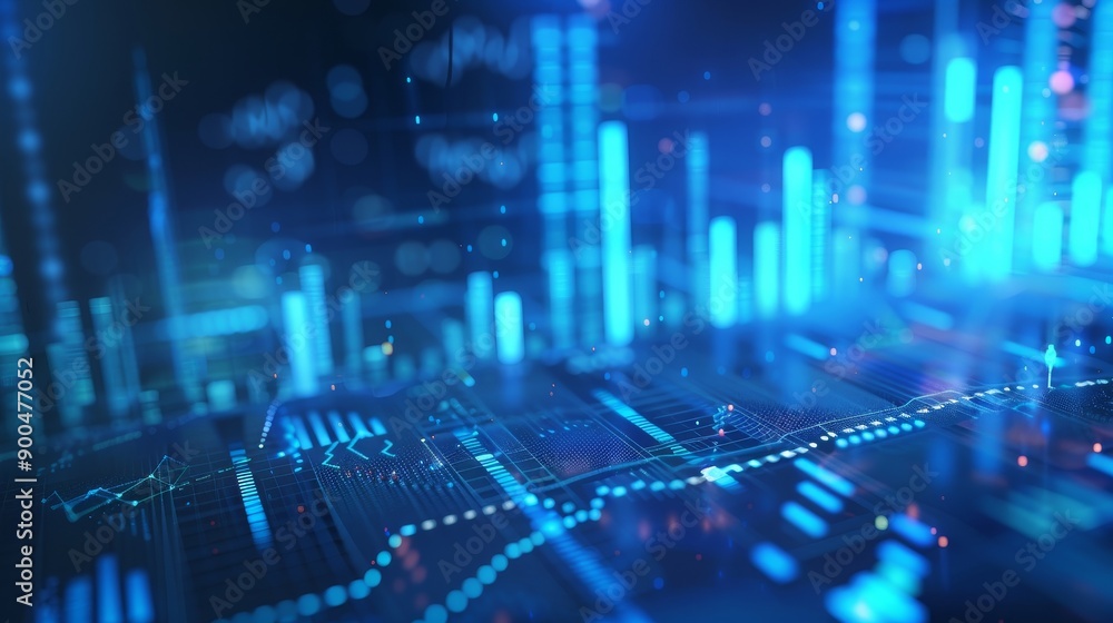 Animated blue graph, bars, diagrams, charts and chart elements. Depth ...