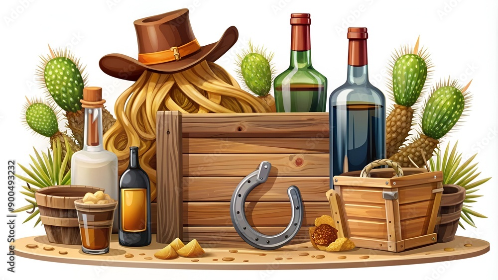 Western saloon elements set isolated on white background. Vector ...