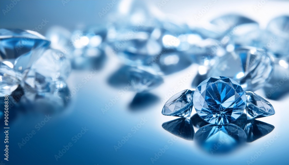 blue diamonds gem placed on reflection background blue background soft ...