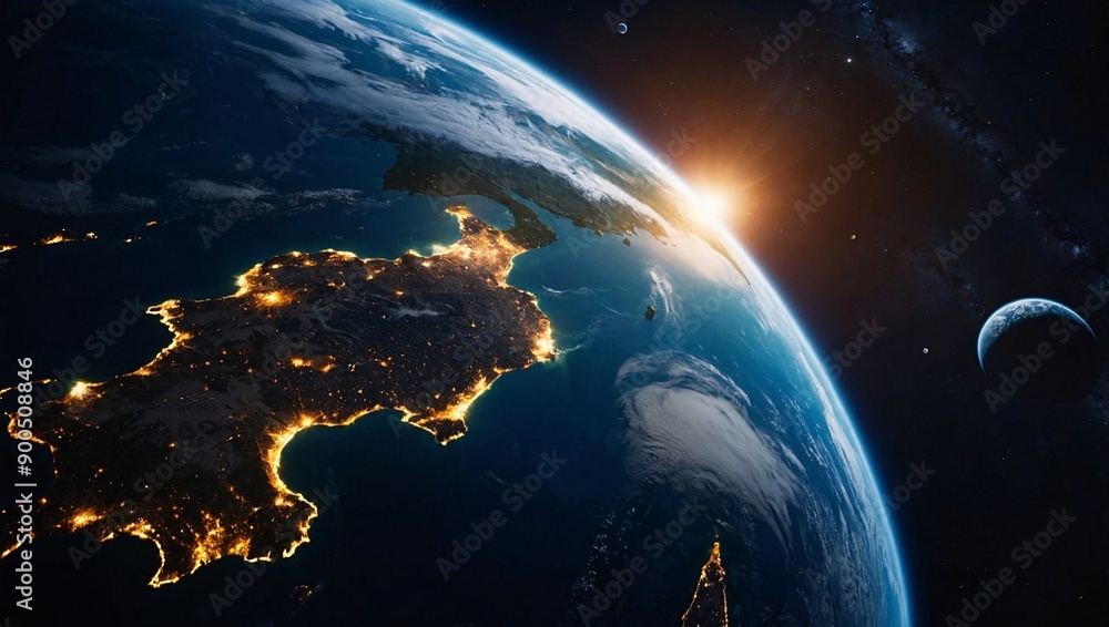 Space Earth perspective Planet with illuminated civilization visible ...