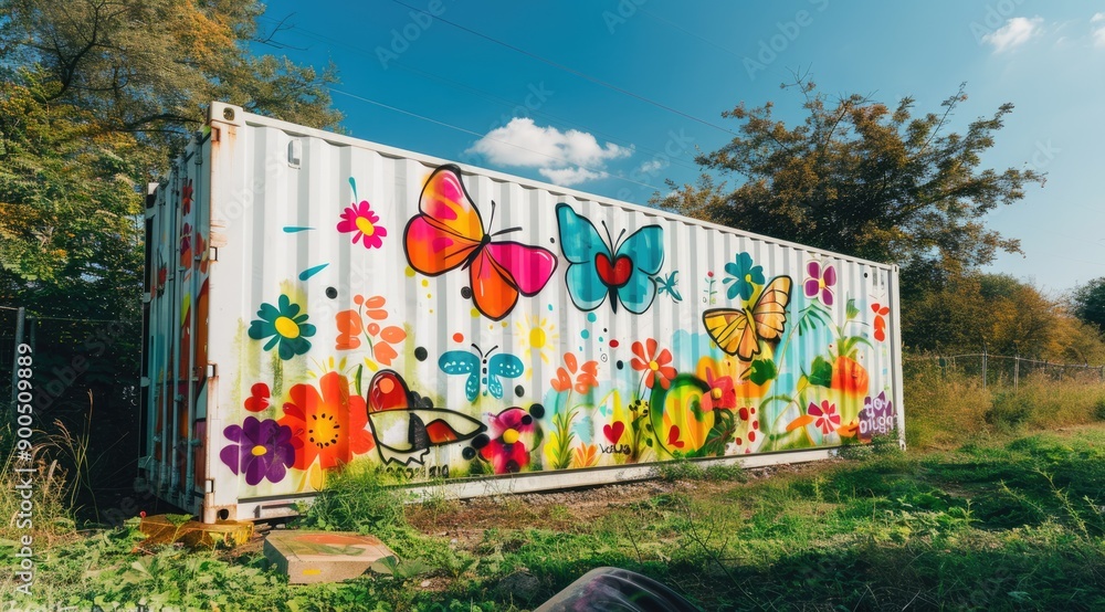 graffiti on a wall. A shipping container with colorful graffiti art ...
