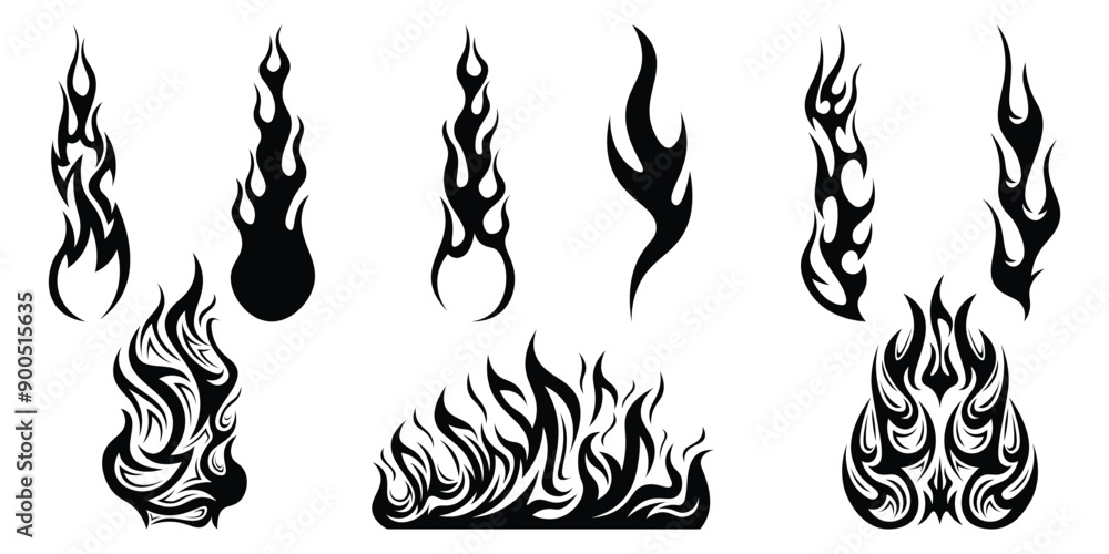 Silhouette Fire flames. Old school tattoo neo-tribal style or ...