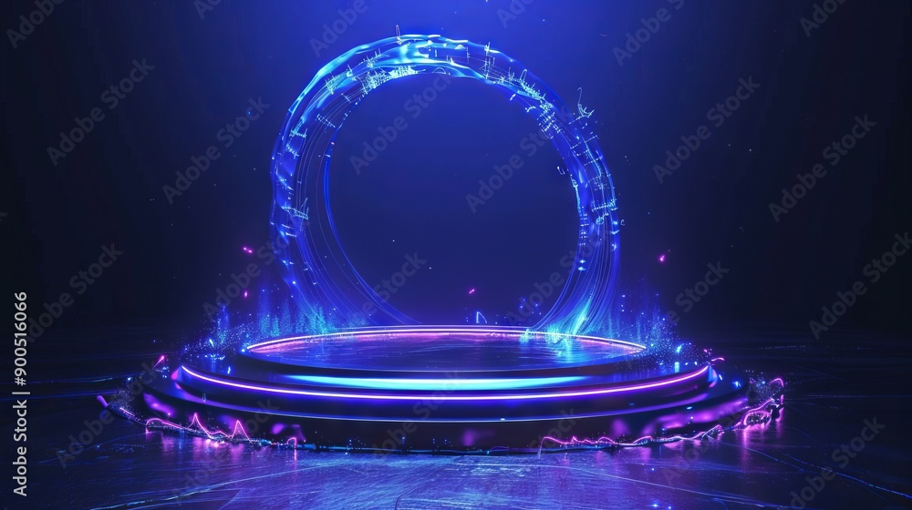 Blue light portal effect with magic neon glow. Tech hologram teleport ...