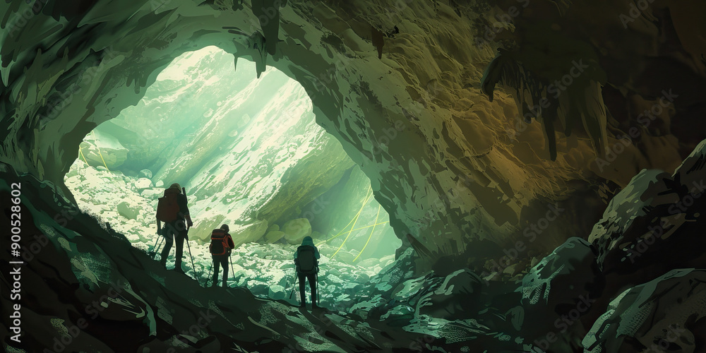 Cave Network Exploration: Adventurers traversing through interconnected ...