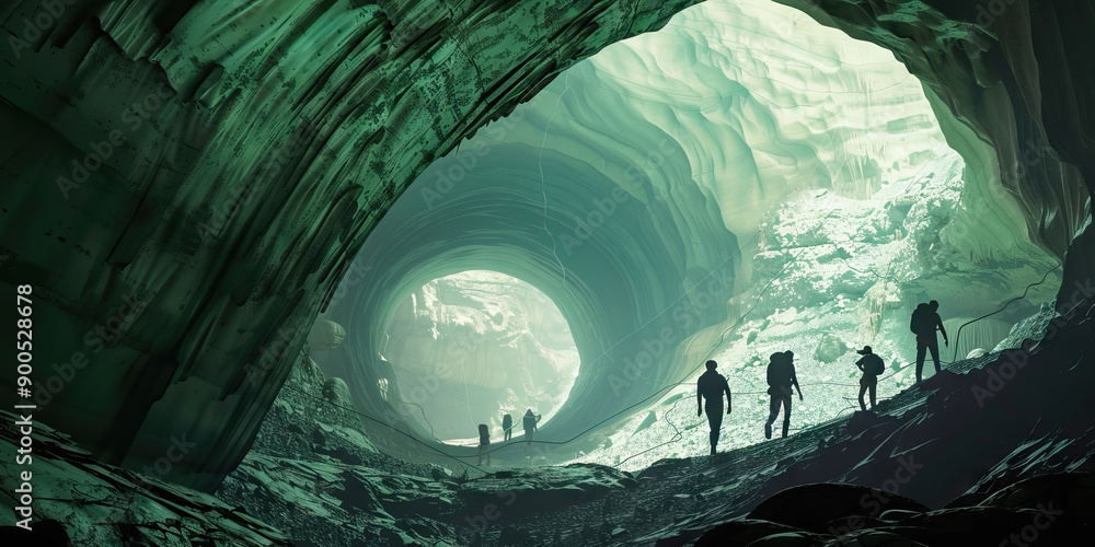 Cave Network Exploration: Adventurers traversing through interconnected ...