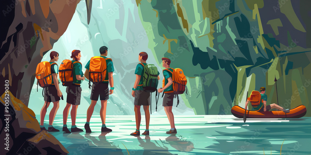 Cave Expedition Teamwork: A diverse team of explorers working together ...