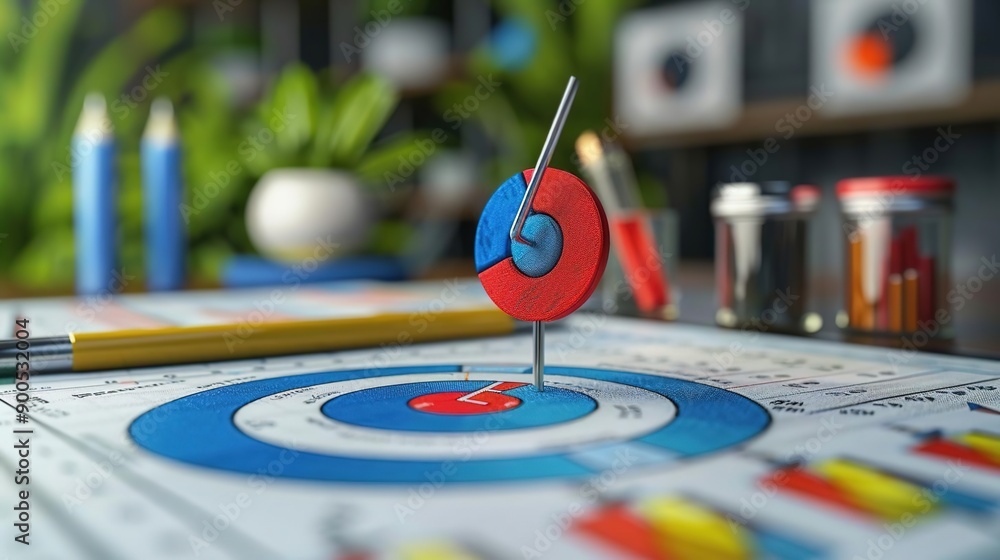 3D Illustration of Pie Chart on a Target Bullseye Graph Stock Photo ...