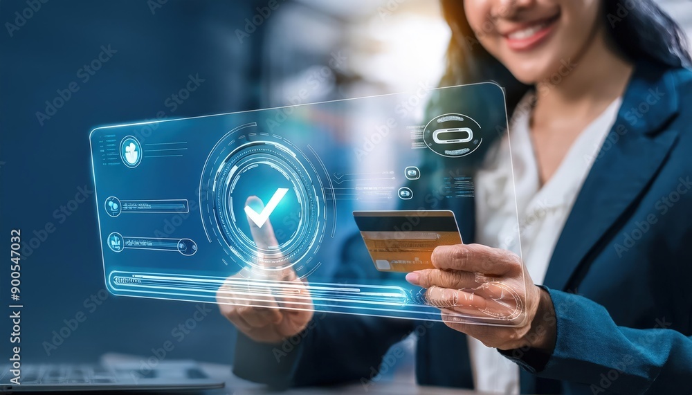 Secure Online Payment Transaction Process concept. Person confirming a secure online payment ...