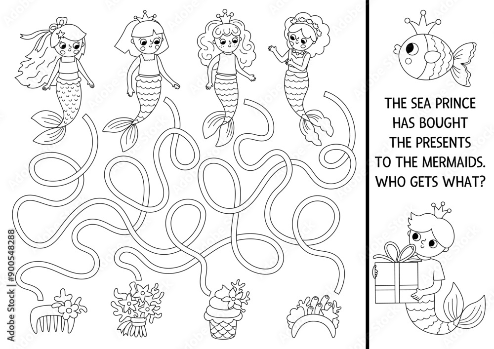 Mermaid black and white maze for kids with price giving presents ...