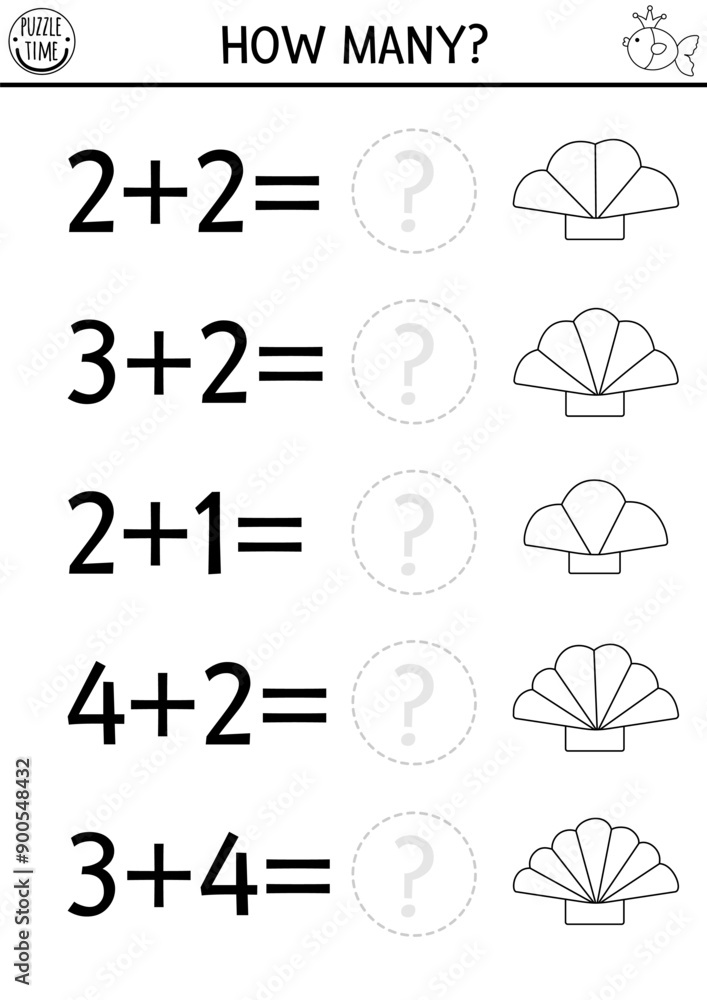 How many seashell black and white game with cute shells. Fairytale ...