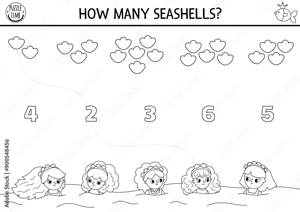 Match the numbers black and white mermaid game with princess in water ...