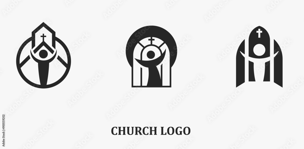 Church logo silhouettes with a person praying with wide hands open ...