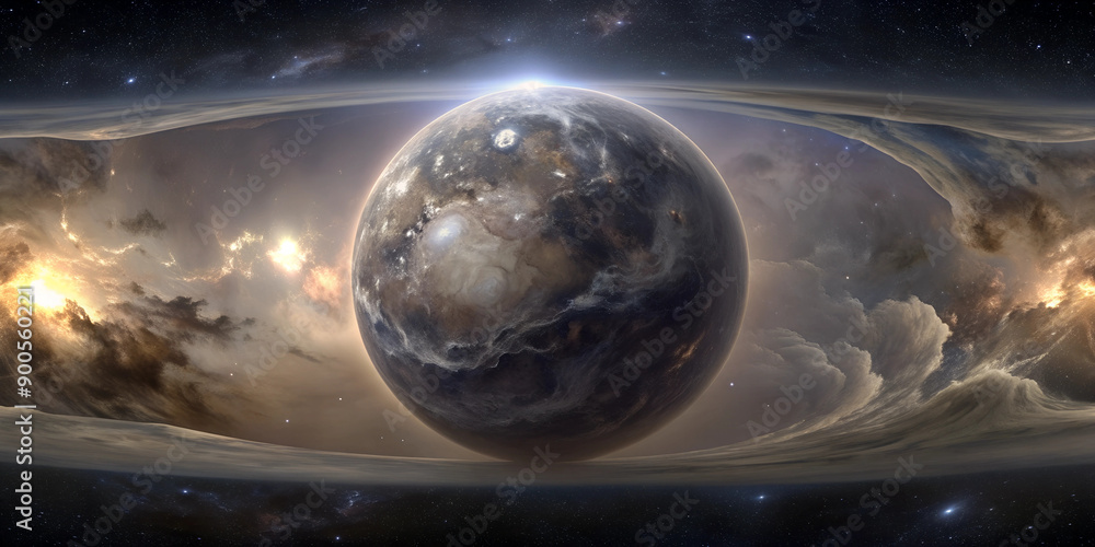 360 degree equirectangular projection space background with nebula and ...