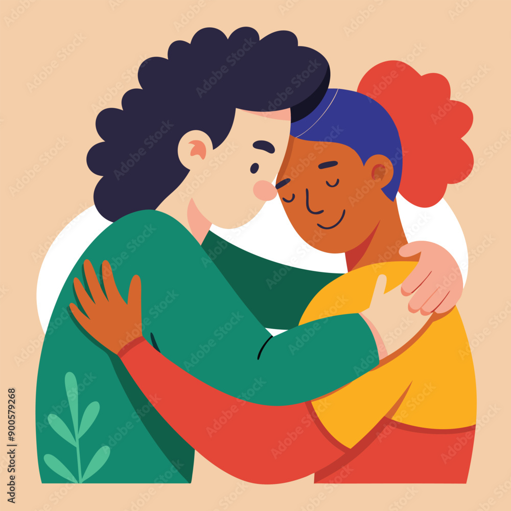 Hug Vector cartoon illustration of Happy meeting of two Friends hugging ...
