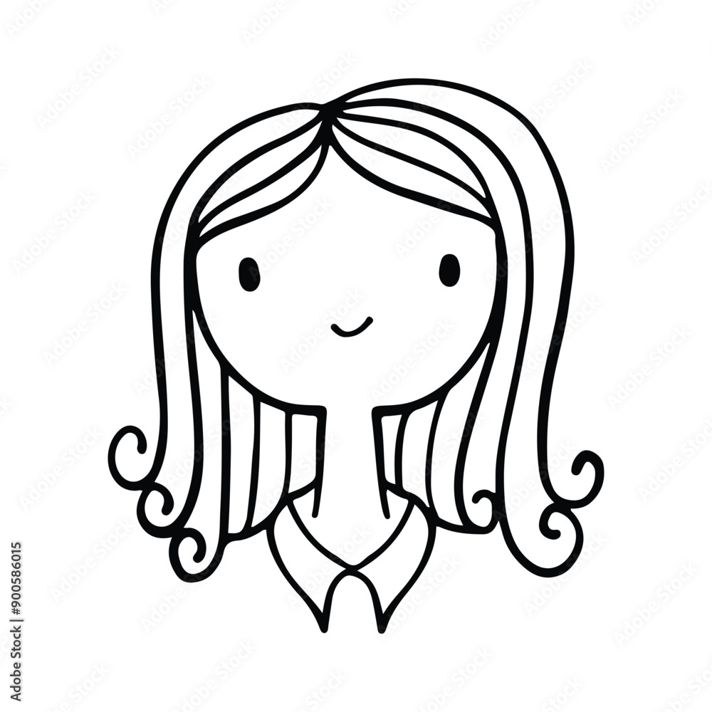 Cute Girl Line Art Avatar, hand drawn logos of women character. Social ...