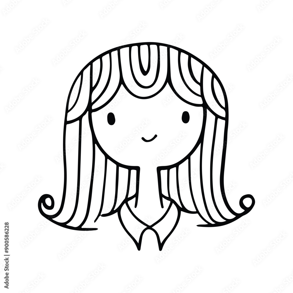 Cute Girl Line Art Avatar, hand drawn logos of women character. Social ...