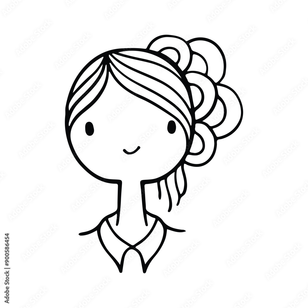 Cute Girl Line Art Avatar, hand drawn logos of women character. Social ...