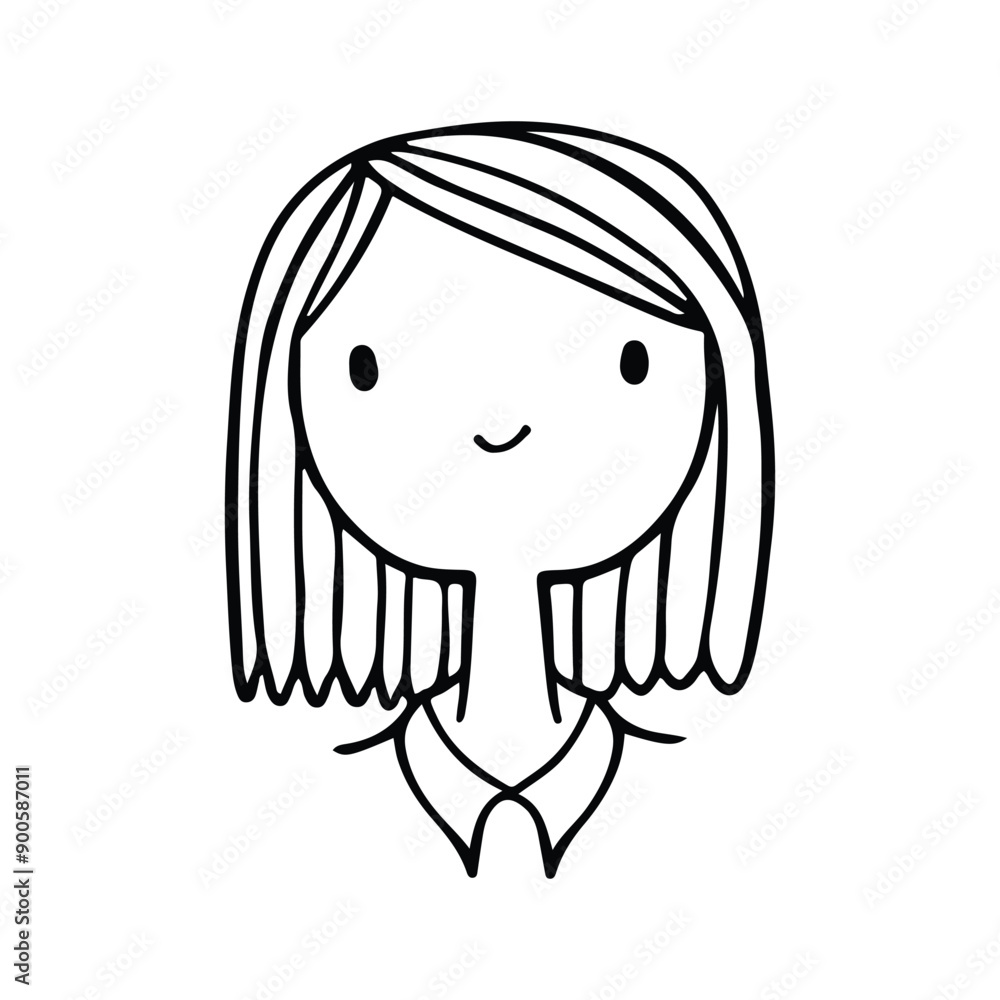 Cute Girl Line Art Avatar, hand drawn logos of women character. Social ...