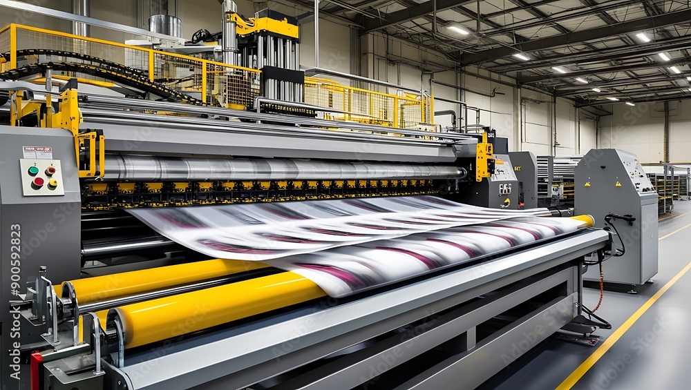 High-speed printing machine produces magazines, displays speed and ...